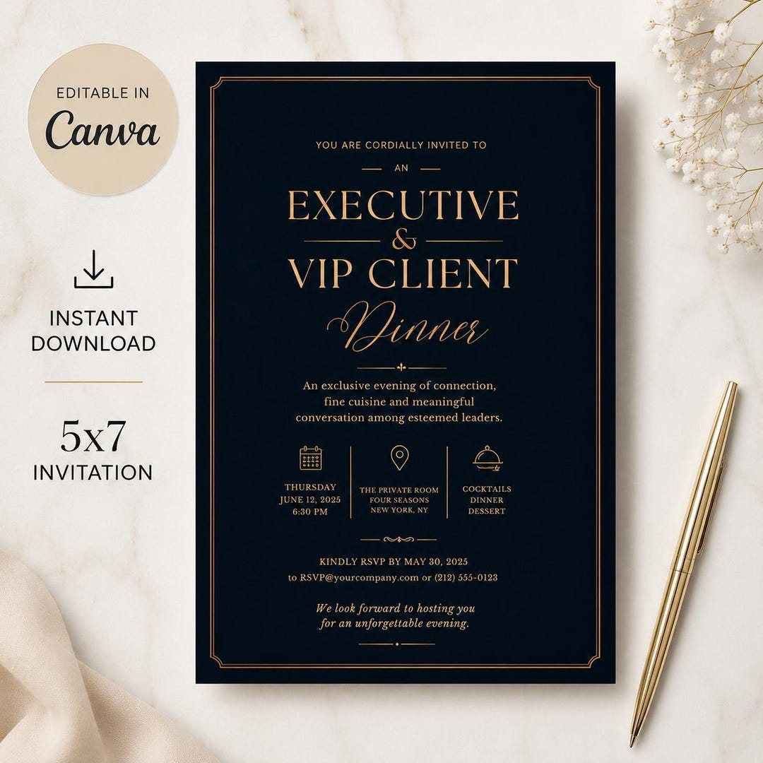 Executive VIP Client Dinner Invitation, Corporate Event, Editable Canva ...