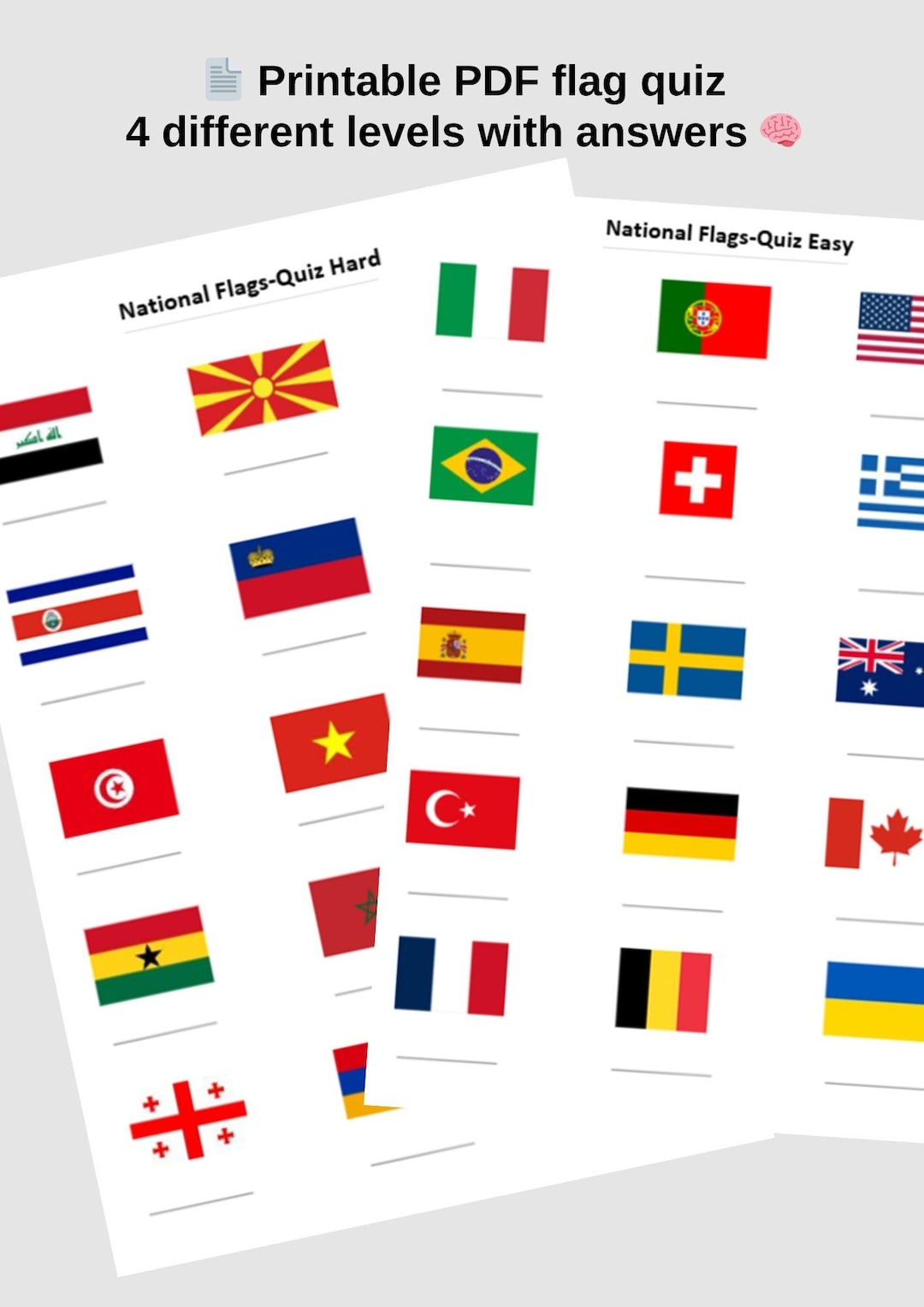 Printable National Flag Quiz. PDF With Answers, 4 Different Levels ...