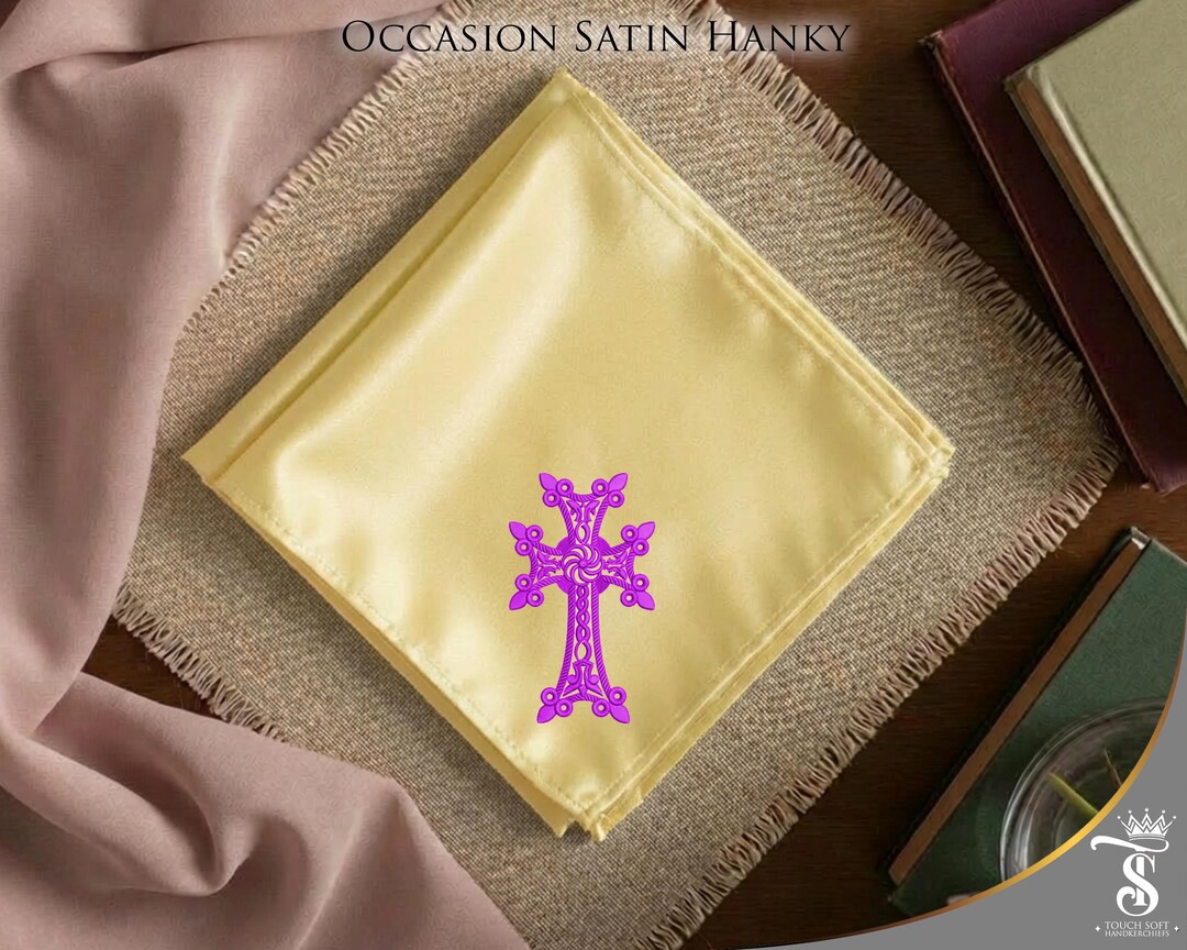 Embroidered Cross Design Personalized Satin Hanky | Custom Name Logo ...