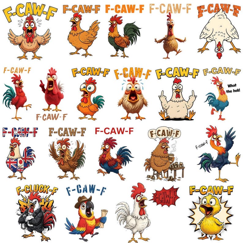 Funny F-caw-f Chicken Bundle PNG, Screaming Chicken Meme Clipart, Farm ...