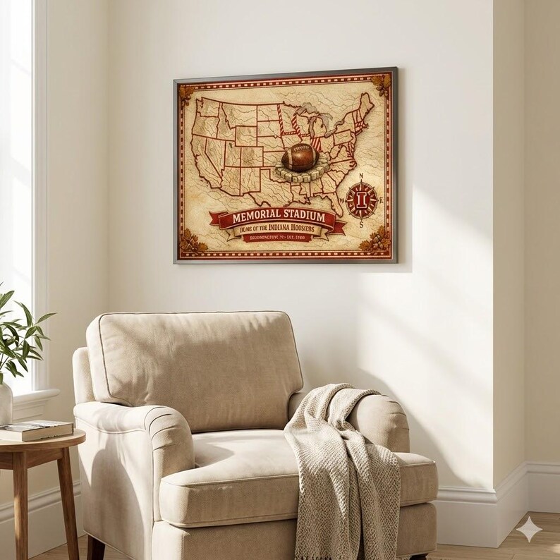 Indiana Hoosiers Football Stadium Map Art | Vintage College Football ...
