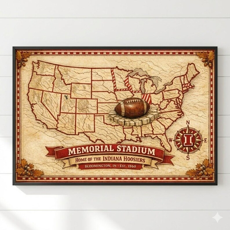 Indiana Hoosiers Football Stadium Map Art | Vintage College Football ...