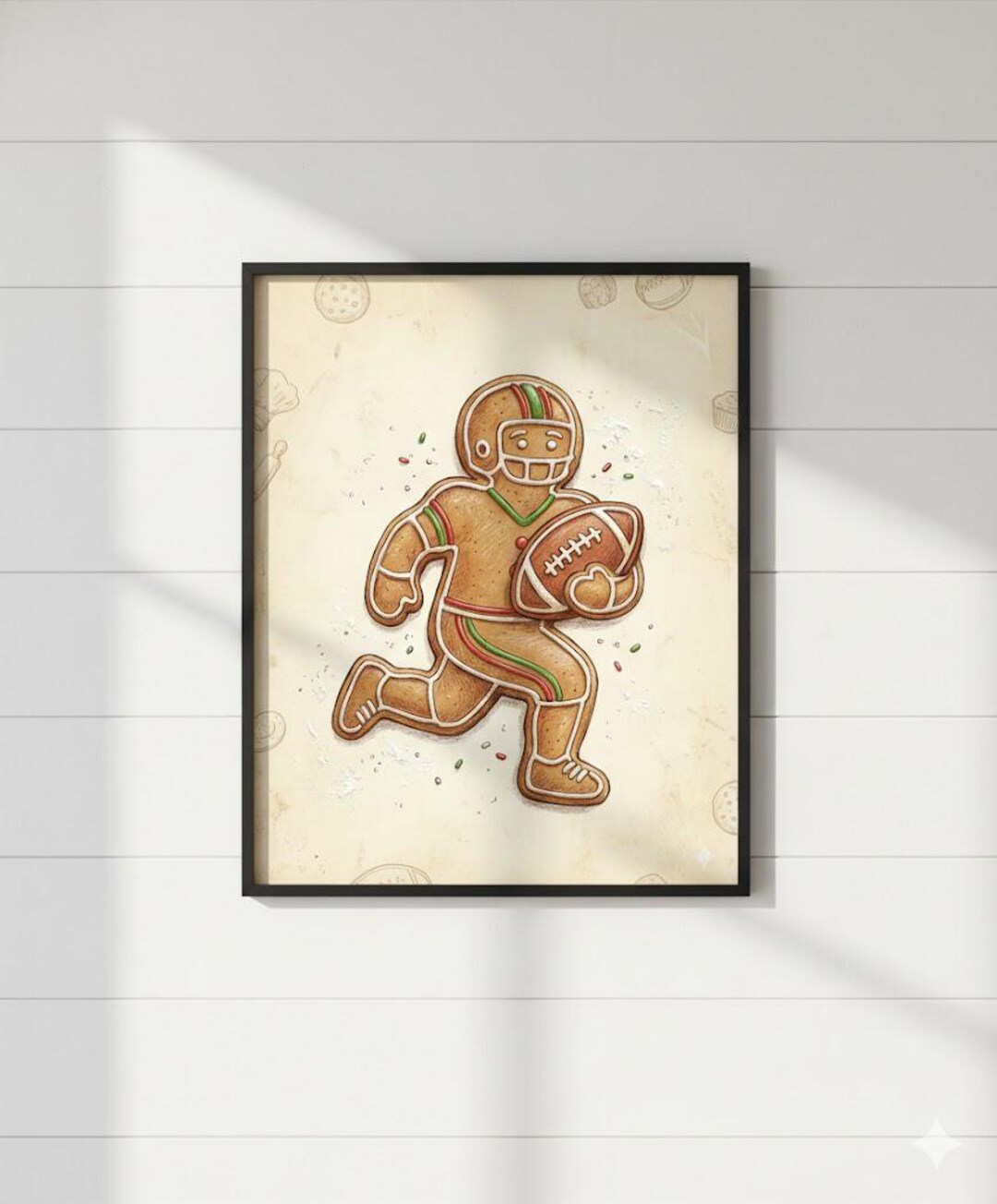 Gingerbread Football Player Christmas Print, NFL Holiday Art Digital ...