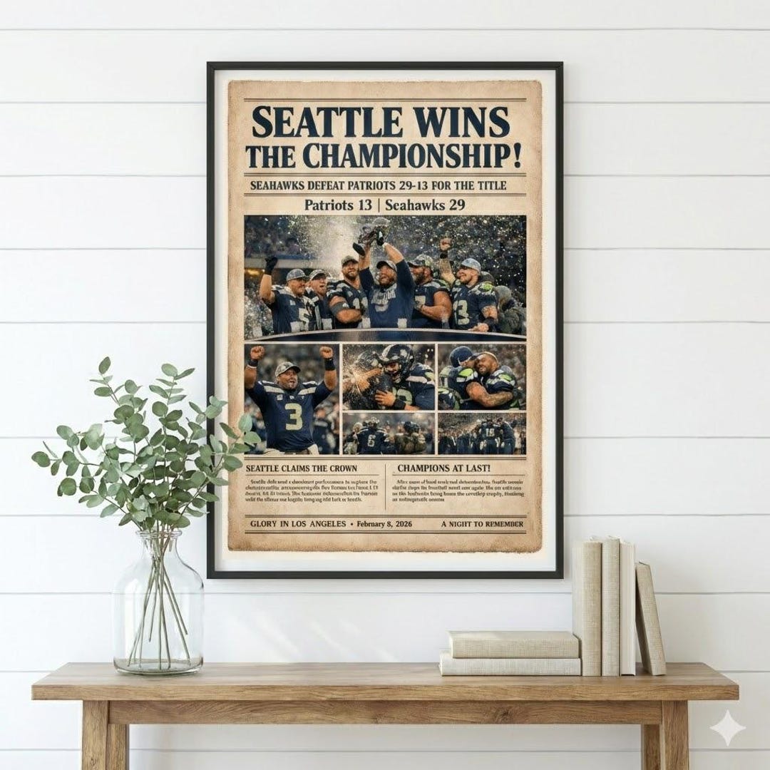 Seattle Seahawks Championship Poster - Vintage Newspaper Art Print ...