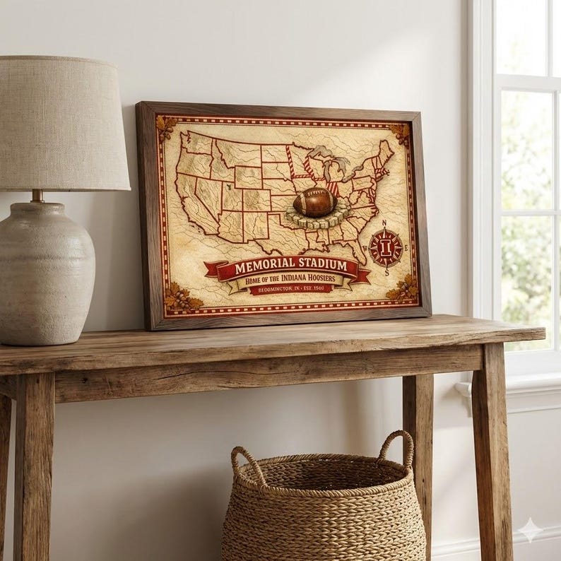 Indiana Hoosiers Football Stadium Map Art | Vintage College Football ...