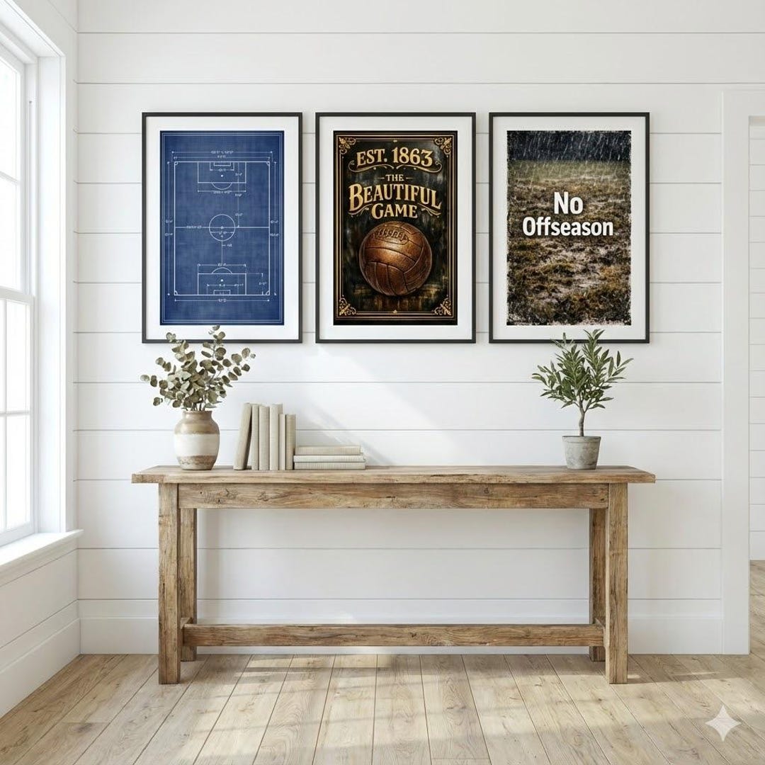 Set of 3 Vintage Soccer Wall Art | Field Blueprint & Quote Posters ...