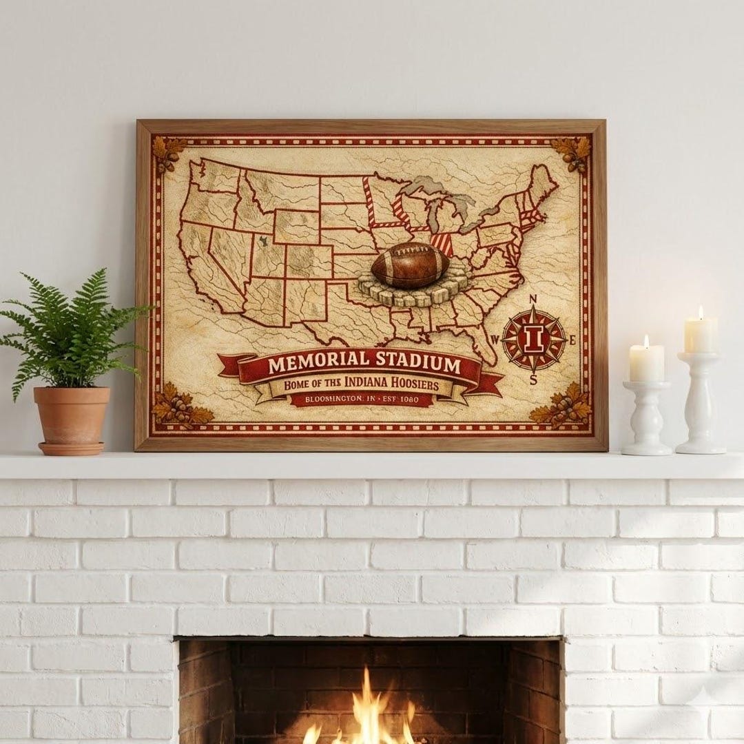 Indiana Hoosiers Football Stadium Map Art | Vintage College Football ...
