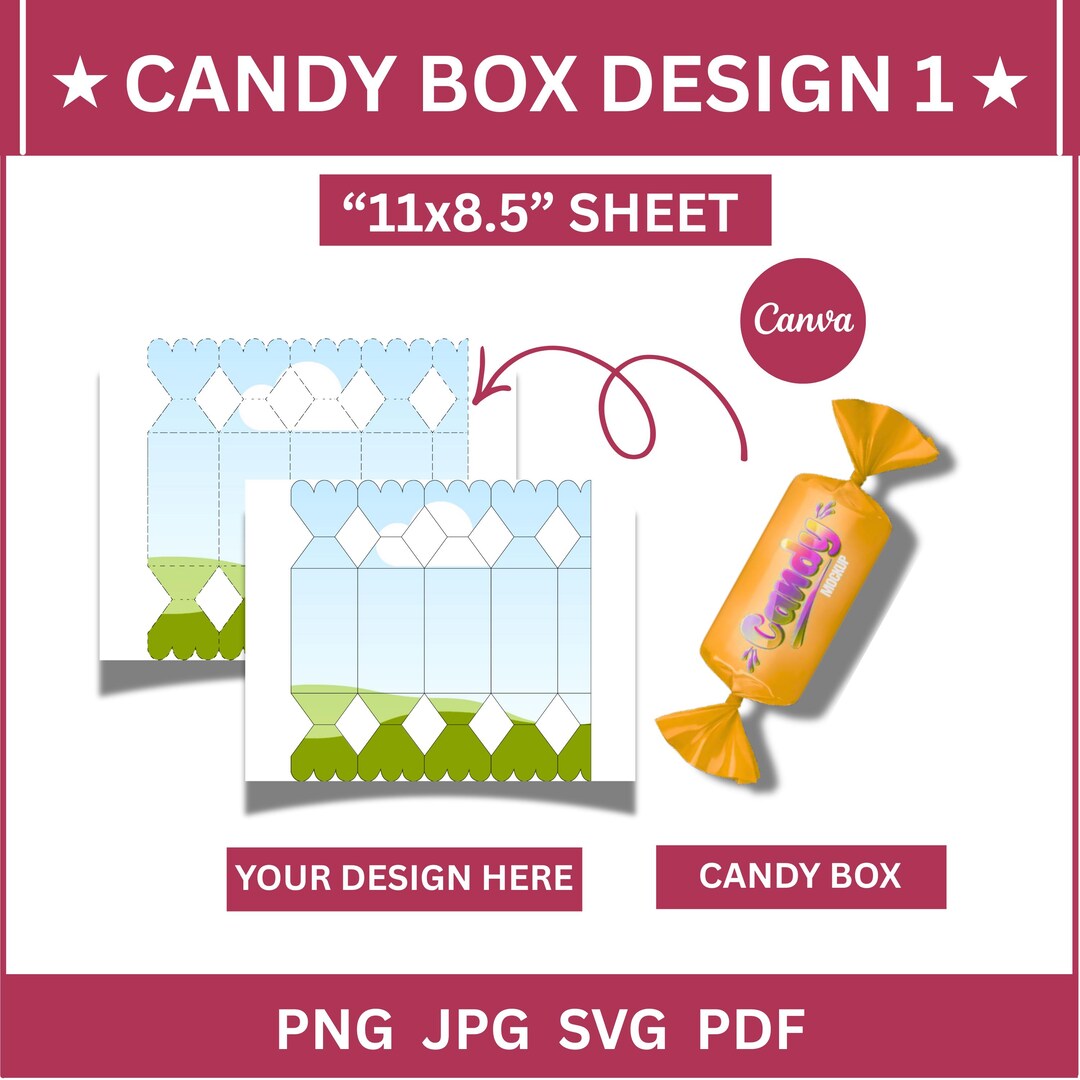 Candy Box Design Template SVG | DIY Printable Candy Box | Party Favor ...