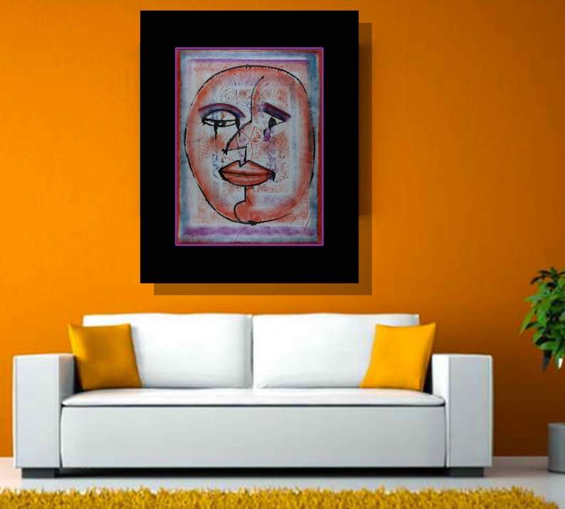 Abstract expressionist portrait of a sad crying woman. | Etsy