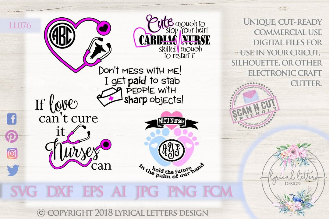 Nurse NICU Nurse Cardiac Nurse Monogram LL076 SVG DXF Fcm Ai Eps Png ...