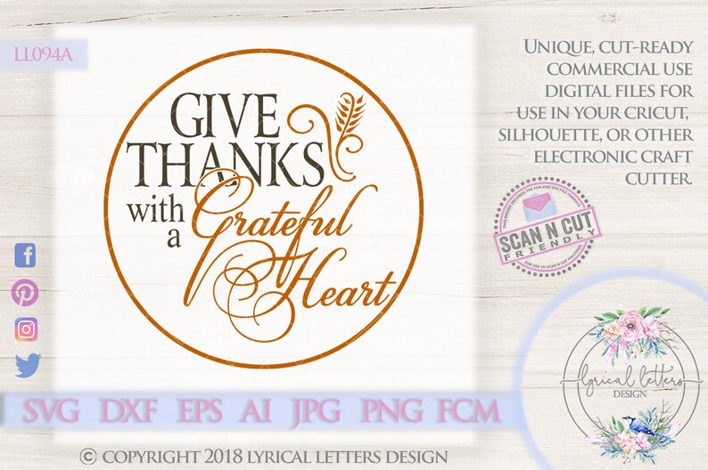 Give Thanks With a Grateful Heart LL094 SVG DXF Fcm Ai Eps | Etsy