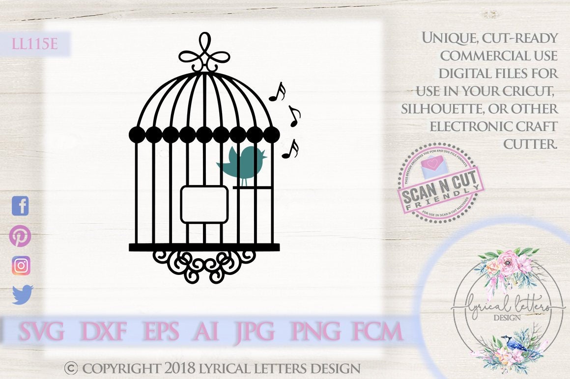Bird Cage with Bird and Music Notes LL115 E SVG DXF Fcm Ai | Etsy