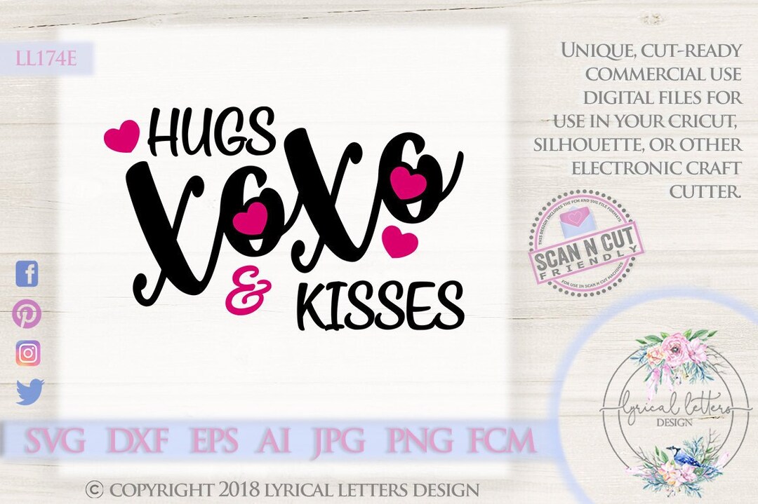 Hugs & Kisses XOXO With Hearts Valentine's Day LL174 E - Etsy