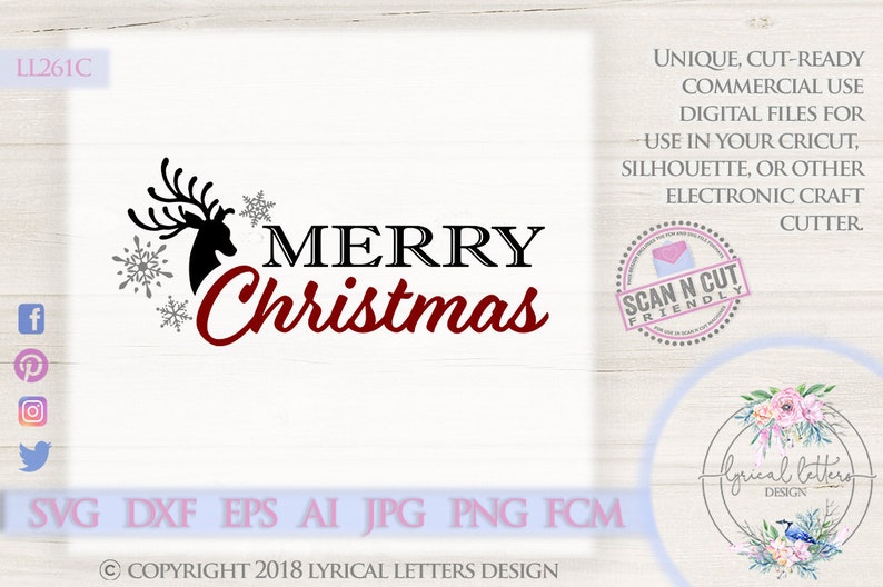Christmas SVG Merry Christmas With Reindeer LL261C SVG DXF | Etsy