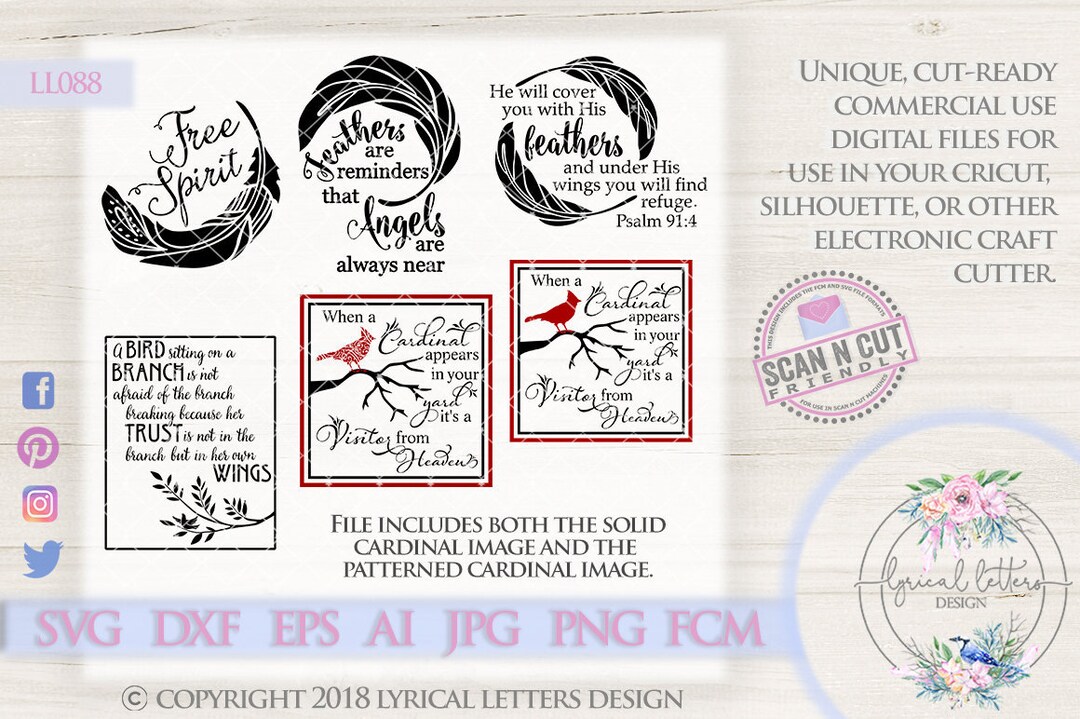 Cardinal Feathers Wings Bird Collection LL088 SVG DXF Fcm Ai Eps Png ...