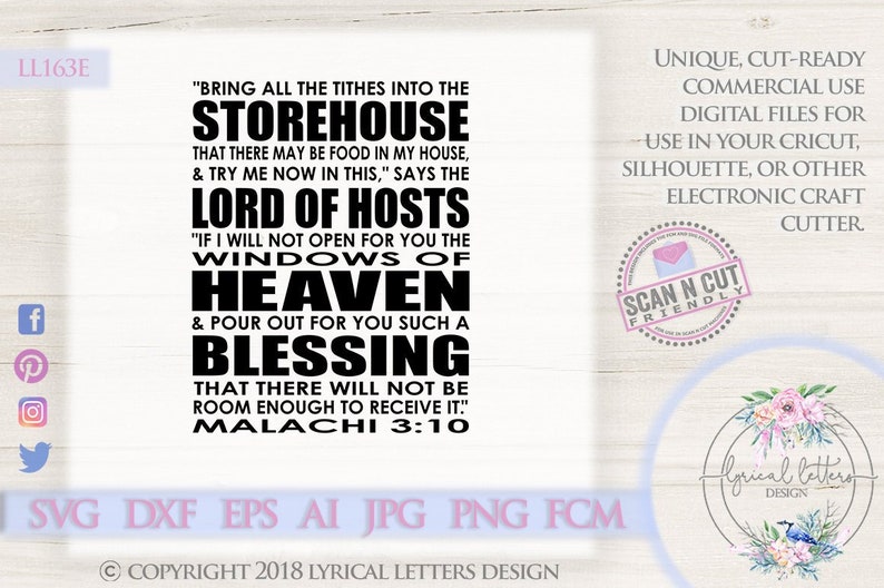 Bring the Tithes Into the Storehouse Malachi 3 LL163 E SVG - Etsy