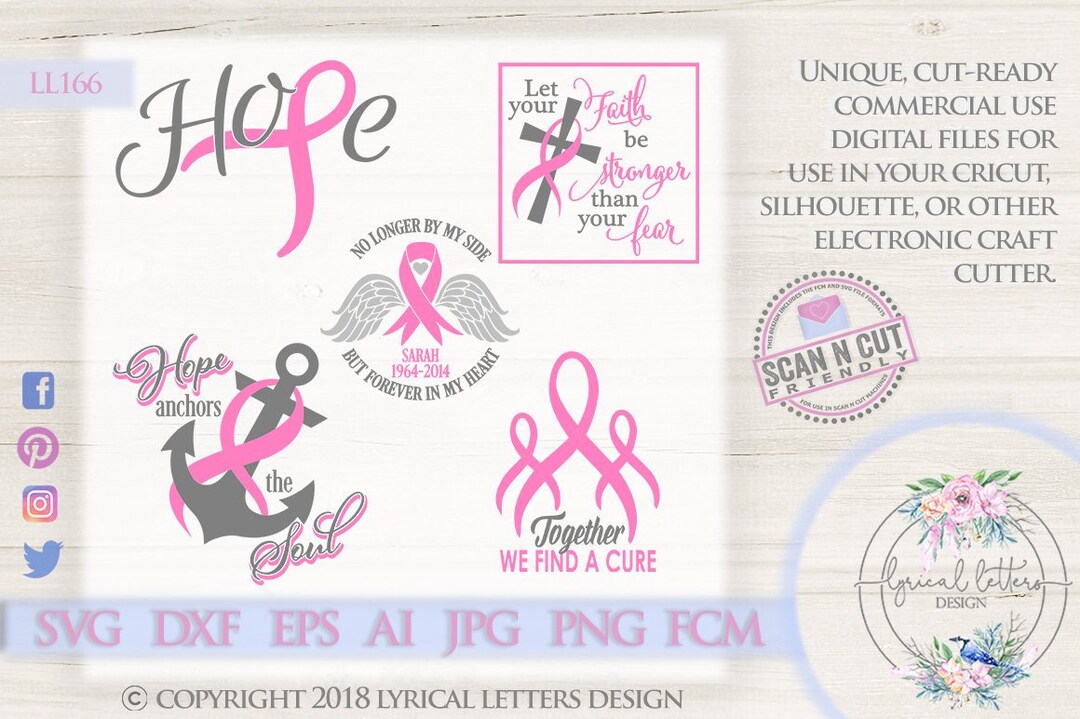 Pink Ribbon Breast Cancer Awareness Hope Anchors the Soul LL166 SVG DXF ...