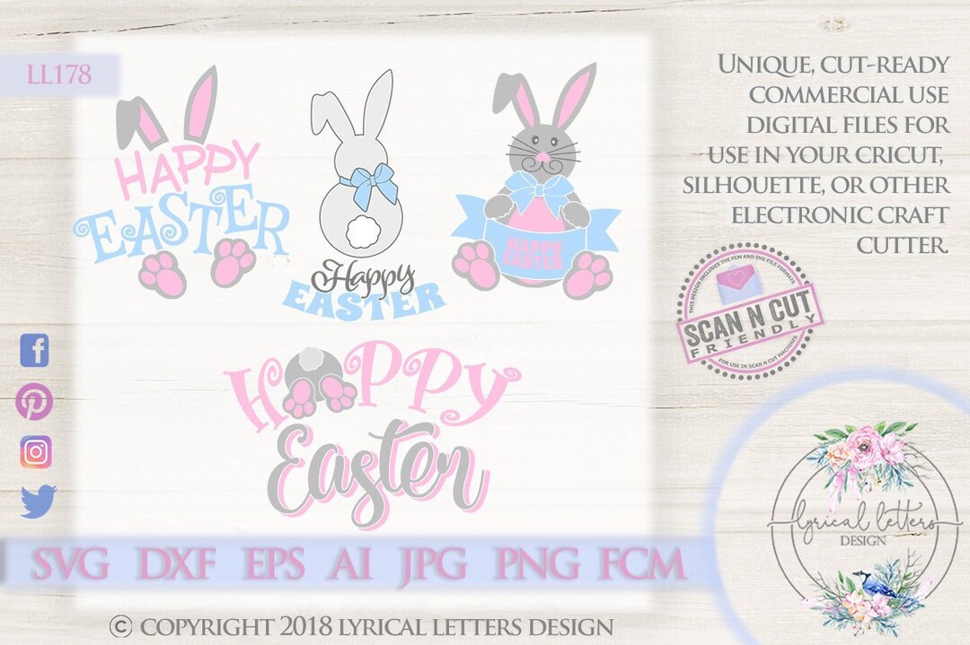 Happy Easter Rabbit Bunnies LL178 SVG DXF Fcm Ai Eps Png Jpg - Etsy
