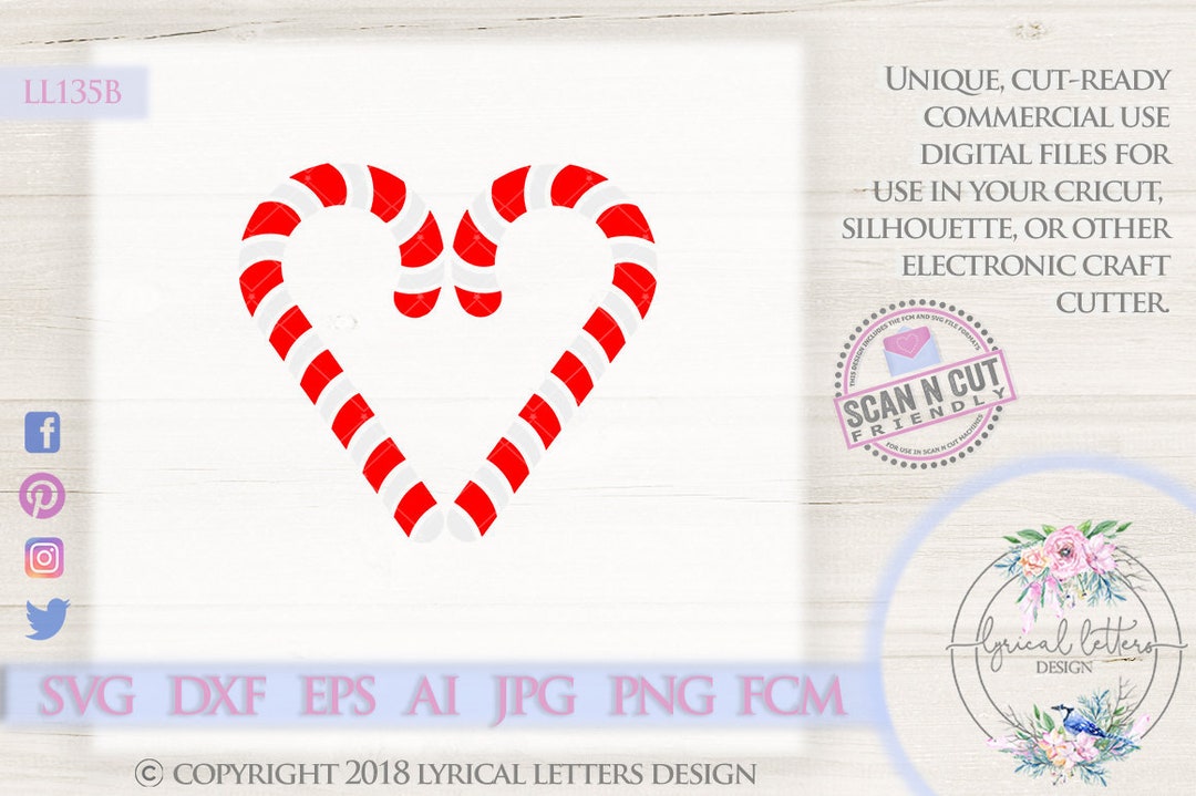 Candy Cane Heart Christmas Design LL135 B SVG DXF Fcm Ai Eps Png Jpg ...