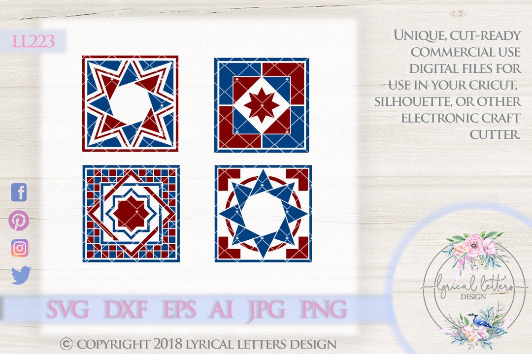 Barn Quilt SVG Set Stencil Pattern LL223 Svg Dxf Ai Eps Png Jpg Vector ...