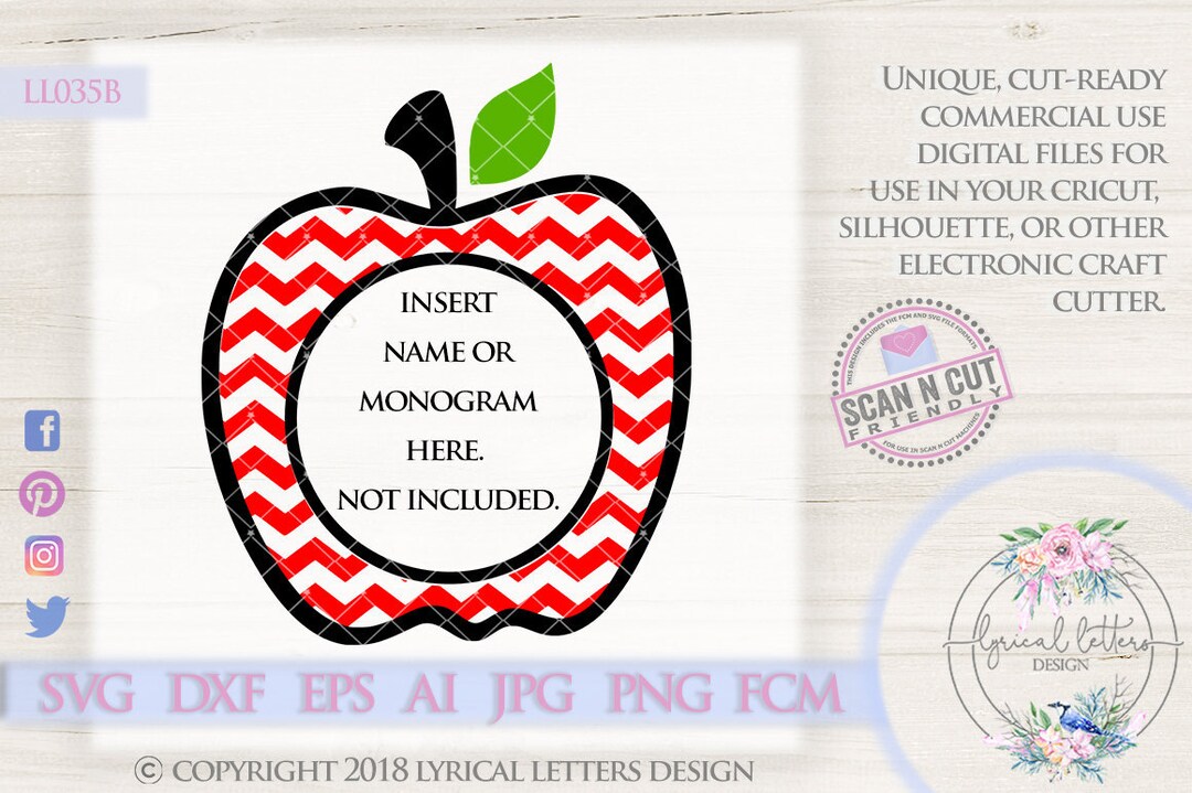 Chevron Apple Monogram Frame LL035 B SVG DXF Fcm Ai Eps Png - Etsy