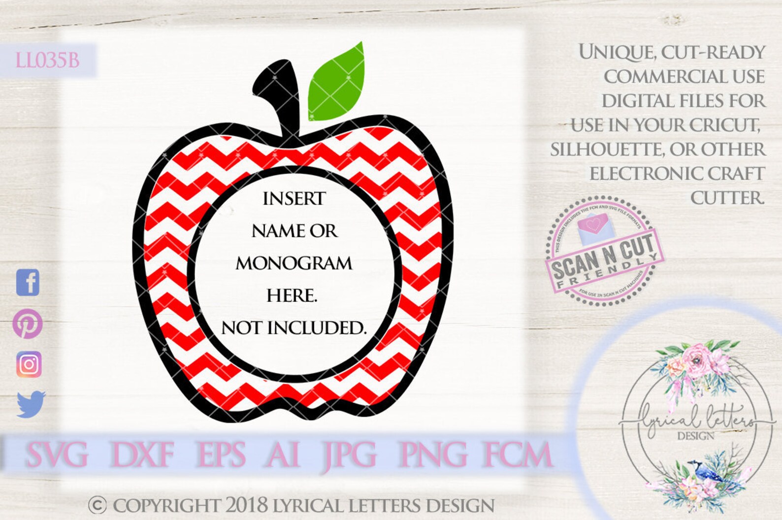 Chevron Apple Monogram Frame LL035 B SVG DXF Fcm Ai Eps Png | Etsy