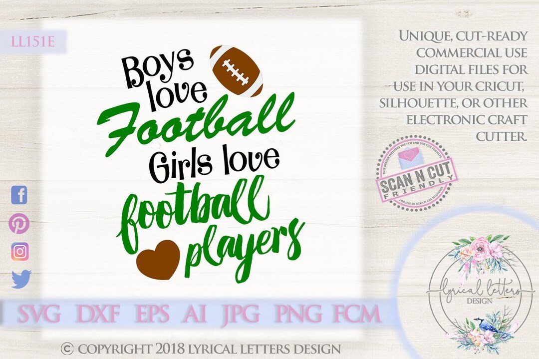 Boys Love Football Girls Love Football Players LL151 E SVG DXF Fcm Ai ...