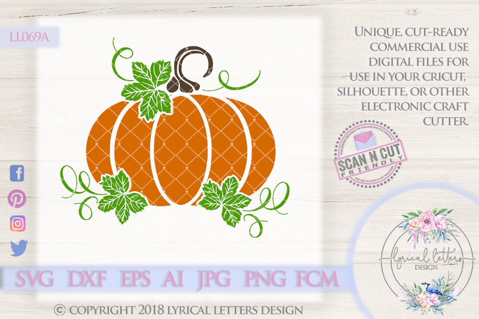 Fall Thanksgiving Pumpkin With Vines LL069 A SVG DXF Fcm Ai - Etsy