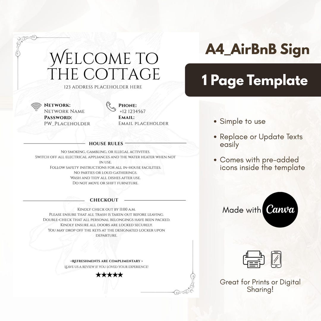 Airbnb Welcome Sign Template: Vacation Rental House Rules (digital ...