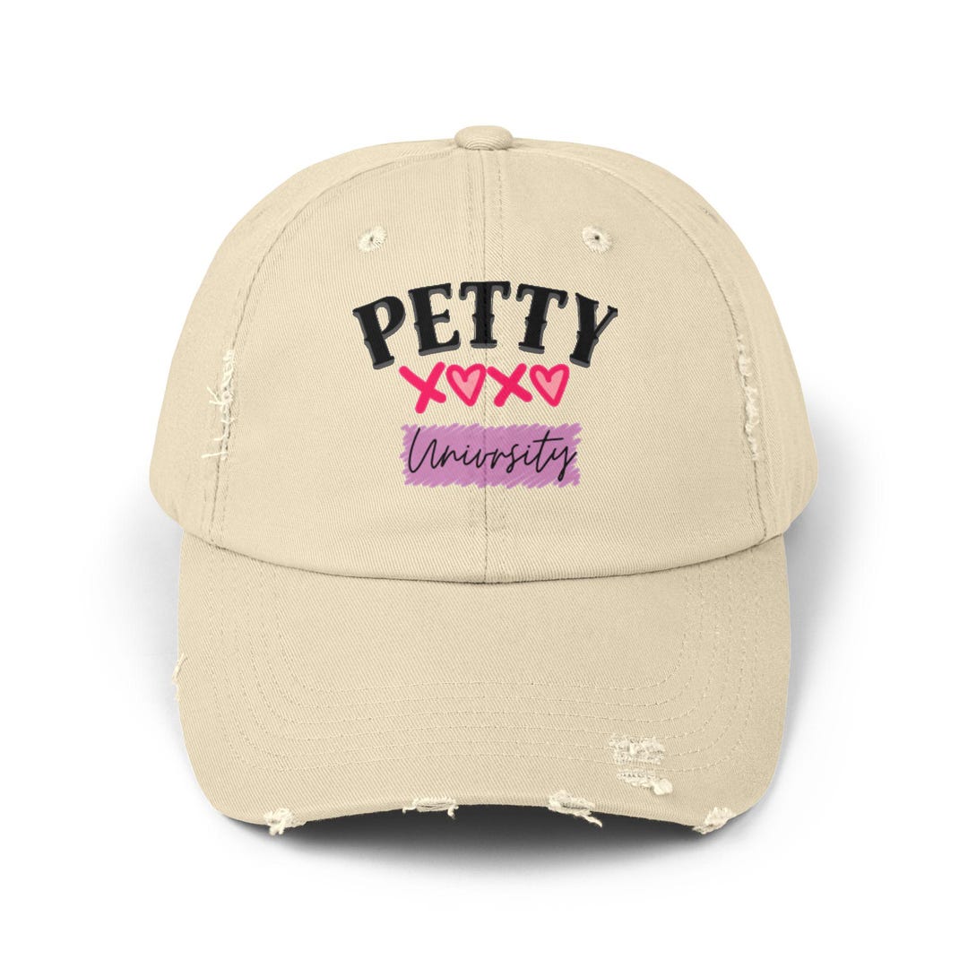 Petty University Cap | Distressed Baseball Hat, Pink Script Hearts - Etsy