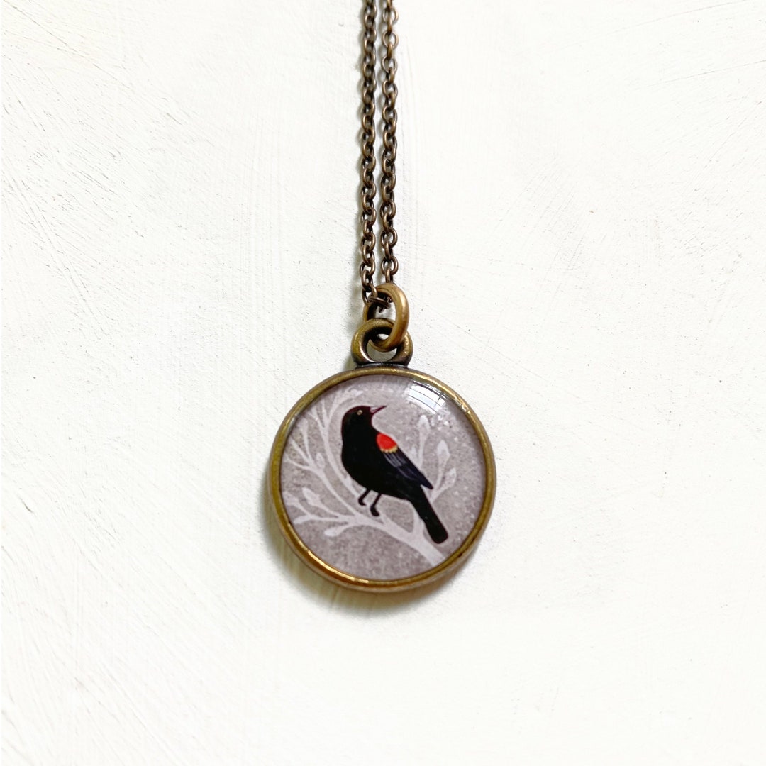 Red Winged Blackbird Bronze Necklace, Bird Necklace, Blackbird Gift - Etsy