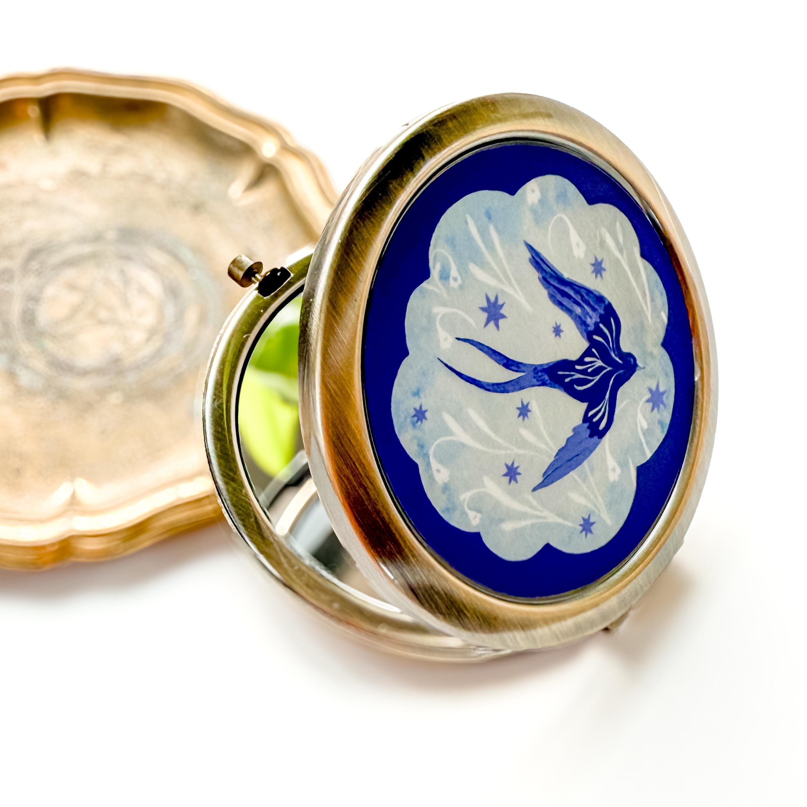 Artist Print Pocket Mirror With Swallow Illustration | Blue Celestial ...