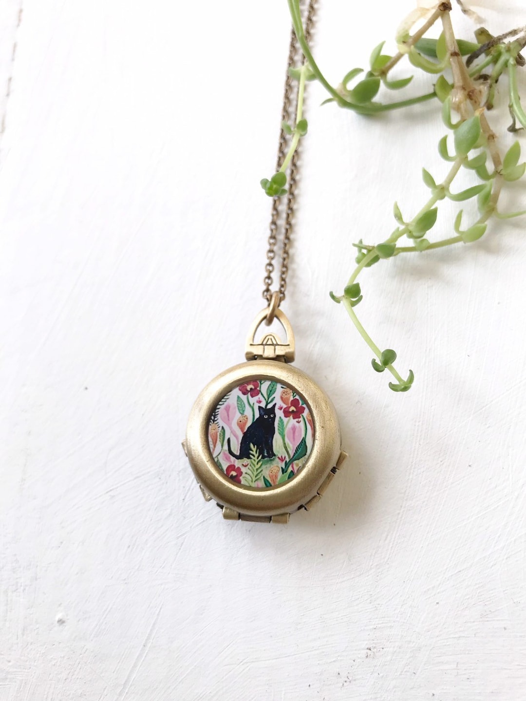 Black Cat Locket, Unique Cat Jewelry, Black Kitty Gift, Animal Locket ...