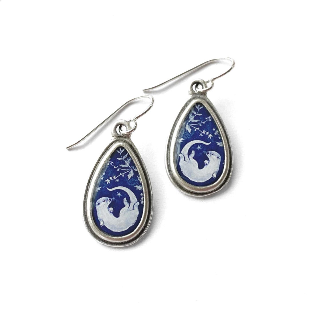 Silver Otter Earrings, Original Art Jewelry, Handmade Animal Earrings ...