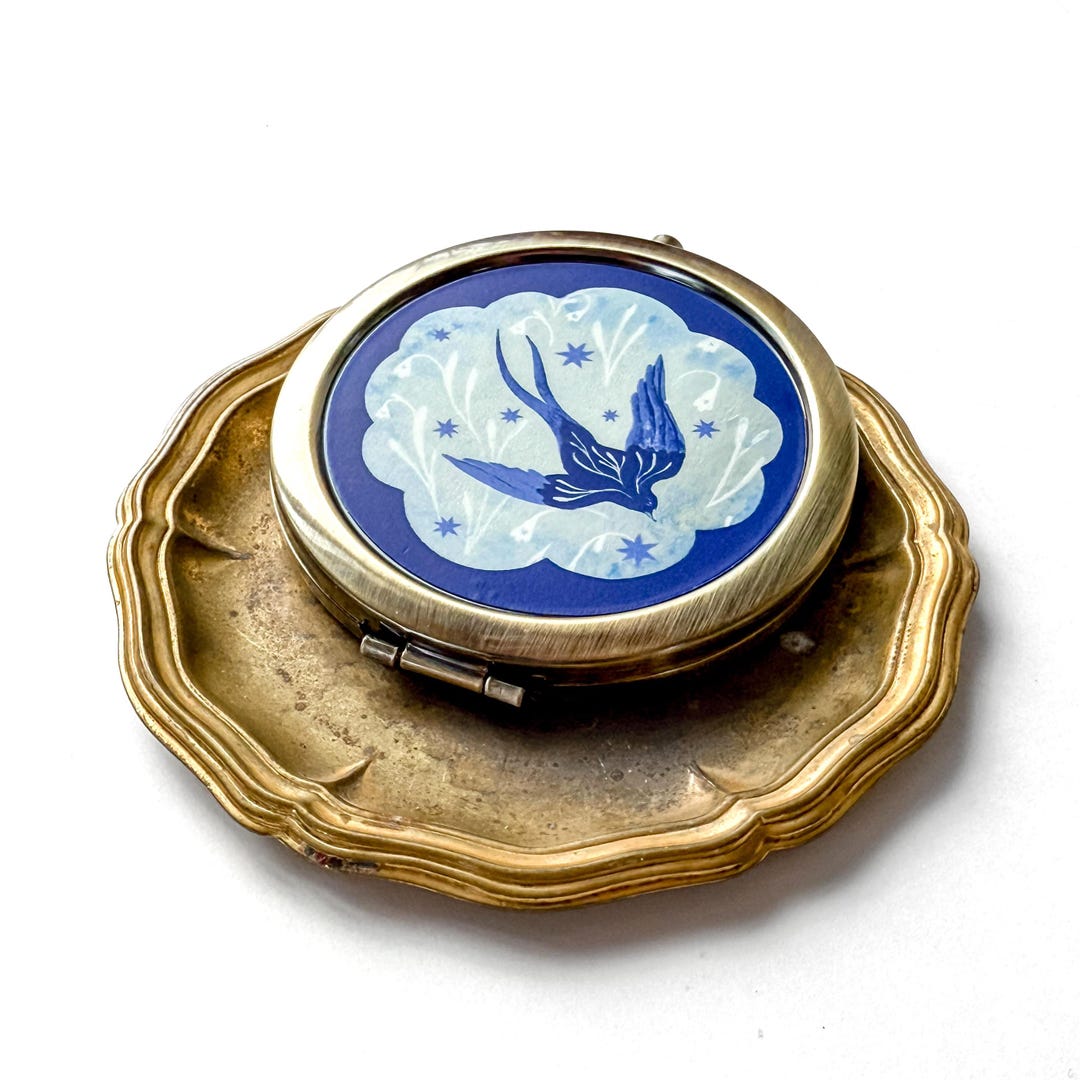 Artist Print Pocket Mirror With Swallow Illustration | Blue Celestial ...