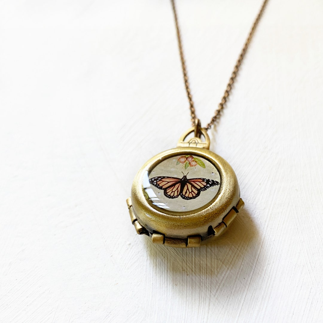 Monarch Locket, Monarch Butterfly, Butterfly Locket - Etsy