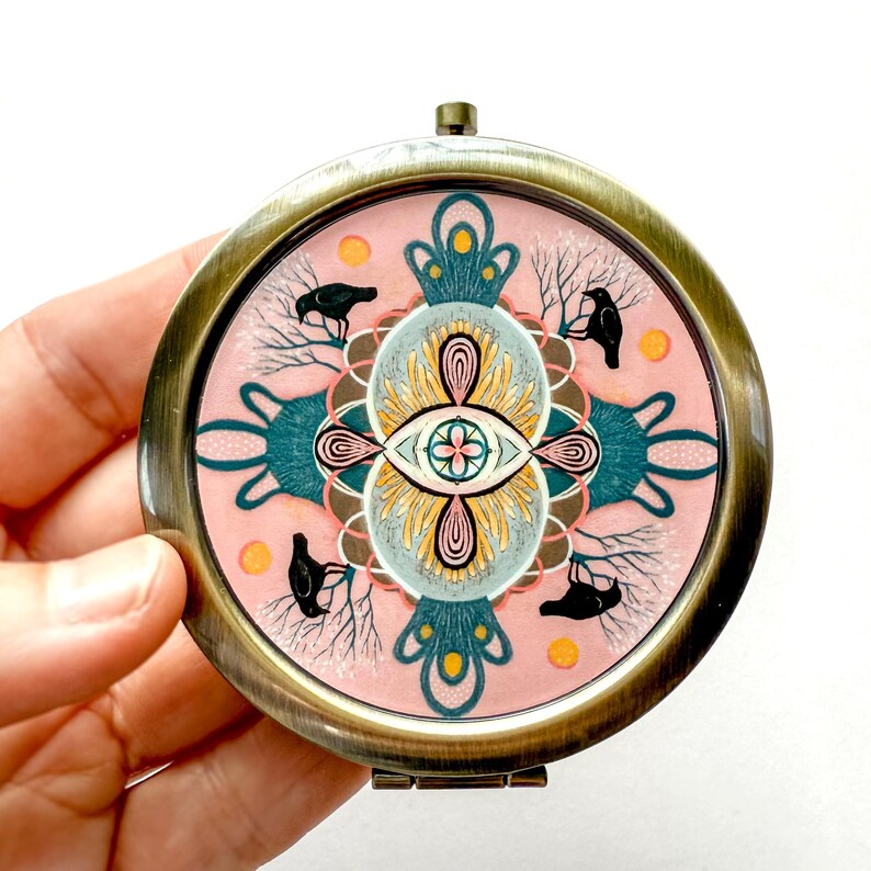 Crow Mandala Pocket Mirror | Nature Art Compact Mirror | Artist Made ...