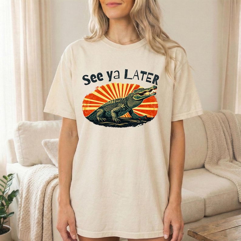 Retro Alligator Sunset Shirt, Vintage Crocodile Graphic Tee, Summer ...