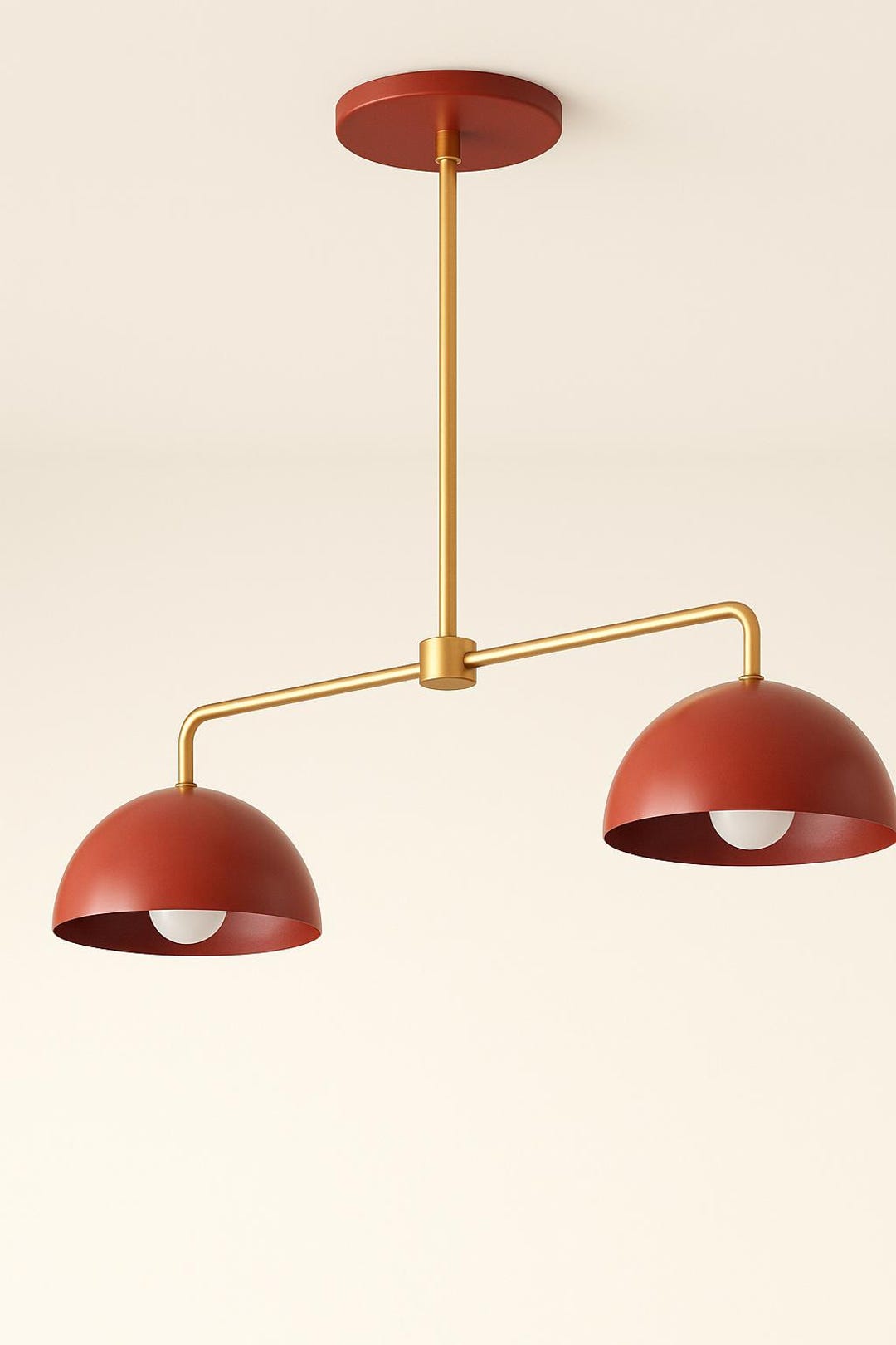 Red & Gold Double Dome Pendant Light | Mid-century Modern - Etsy