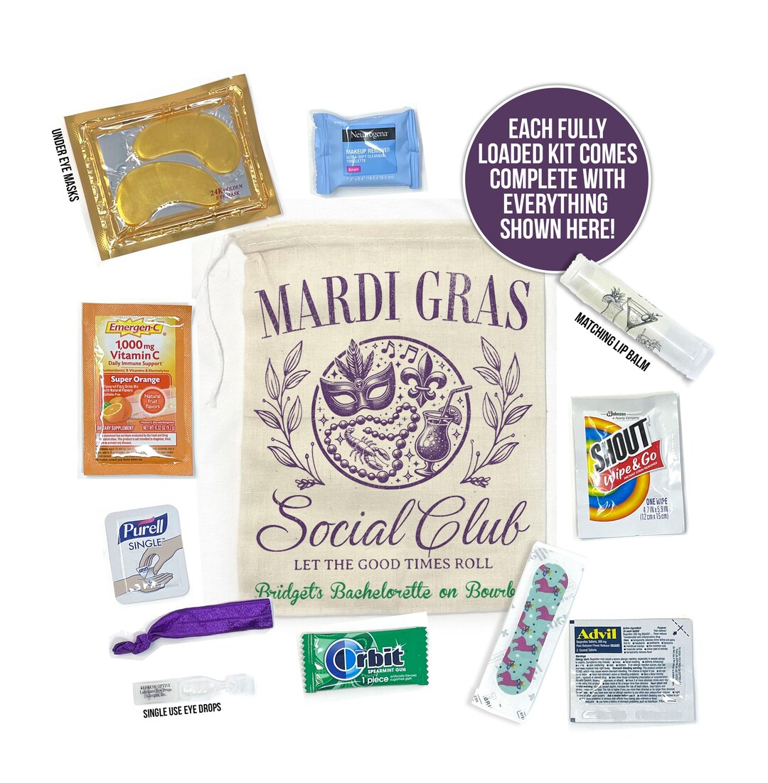 Mardi Gras Bachelorette Party Favors Hangover Recovery Kit Bags Mardi ...