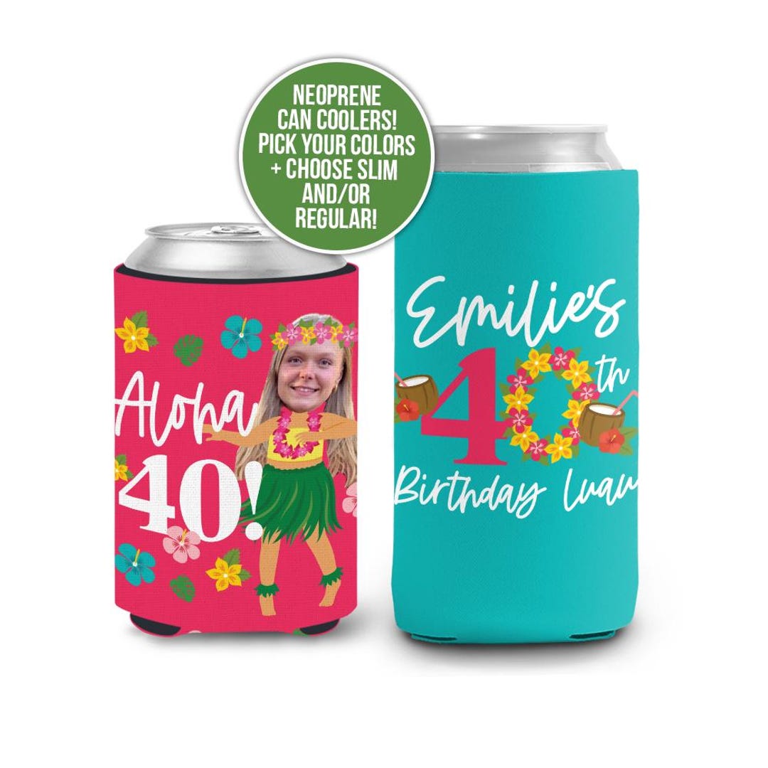 Birthday Luau Can Coolers Funny Photo Can Coolers Luau Face Cutout Can ...