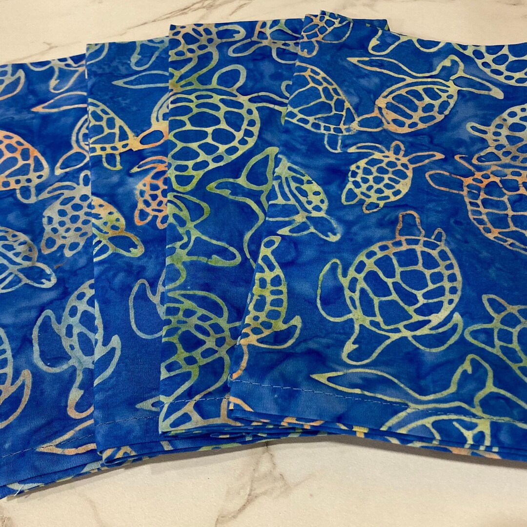 Blue Sea Turtle Batik Cloth Napkins: Coastal Decor, Set of 4 - Etsy