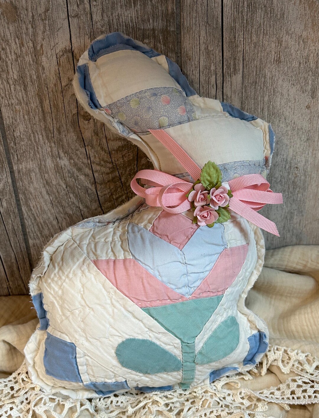 Quilted Stuffed Bunny Rabbit: Upcycled Vintage Decor - Etsy