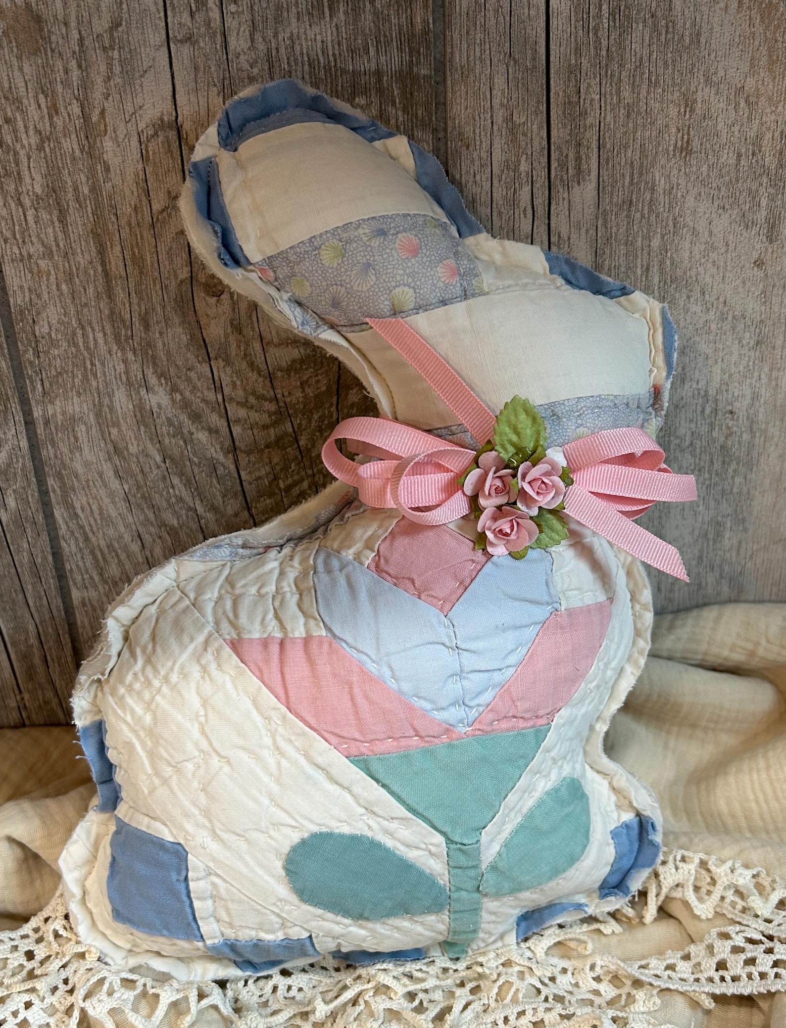 Stuffed Bunny Rabbit, Antique Quilted Rabbit, Farmhouse Cottage ...