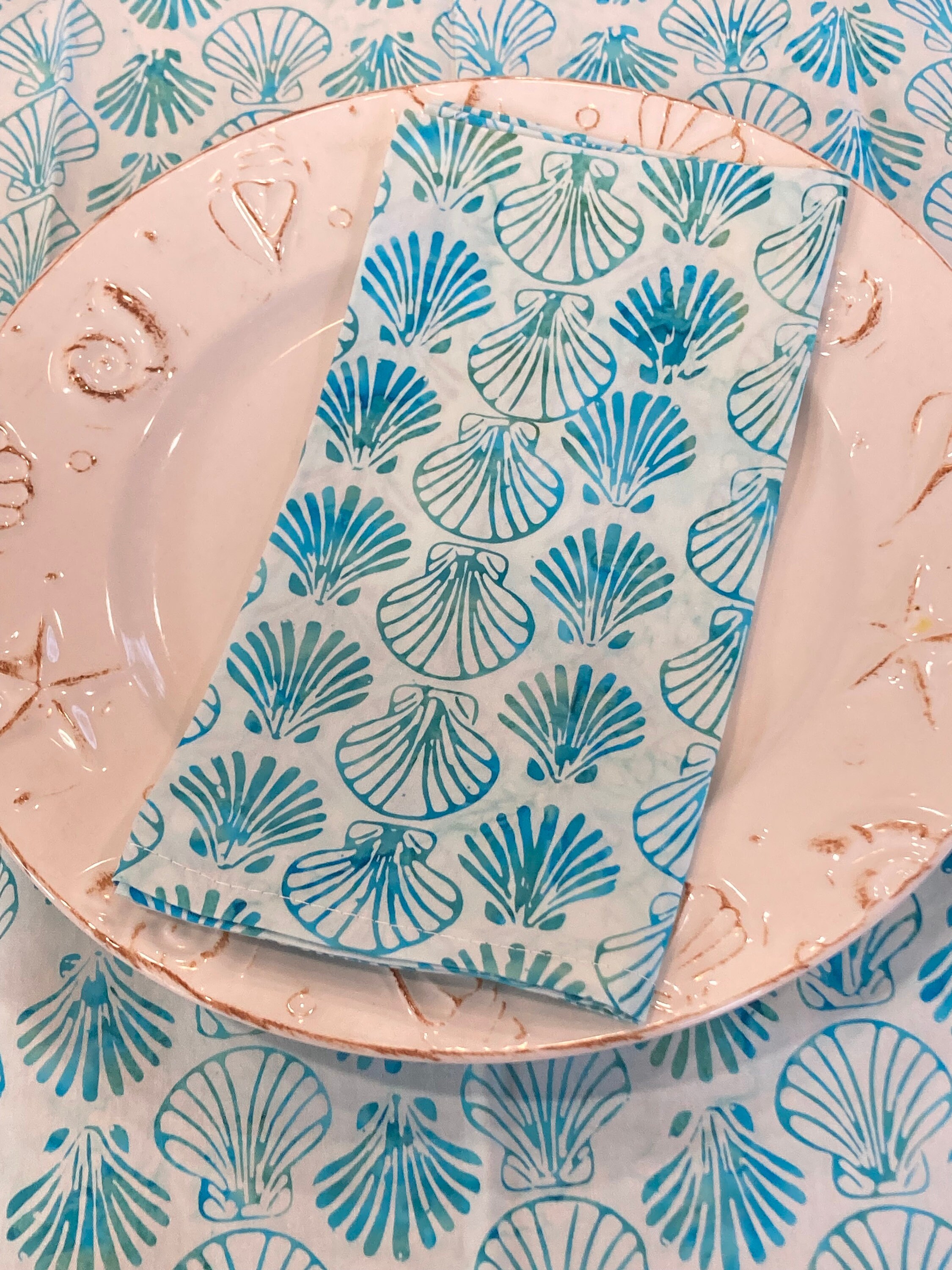 Aqua Shells Cloth Napkins Beach Ocean Sea Boat Sailboat - Etsy