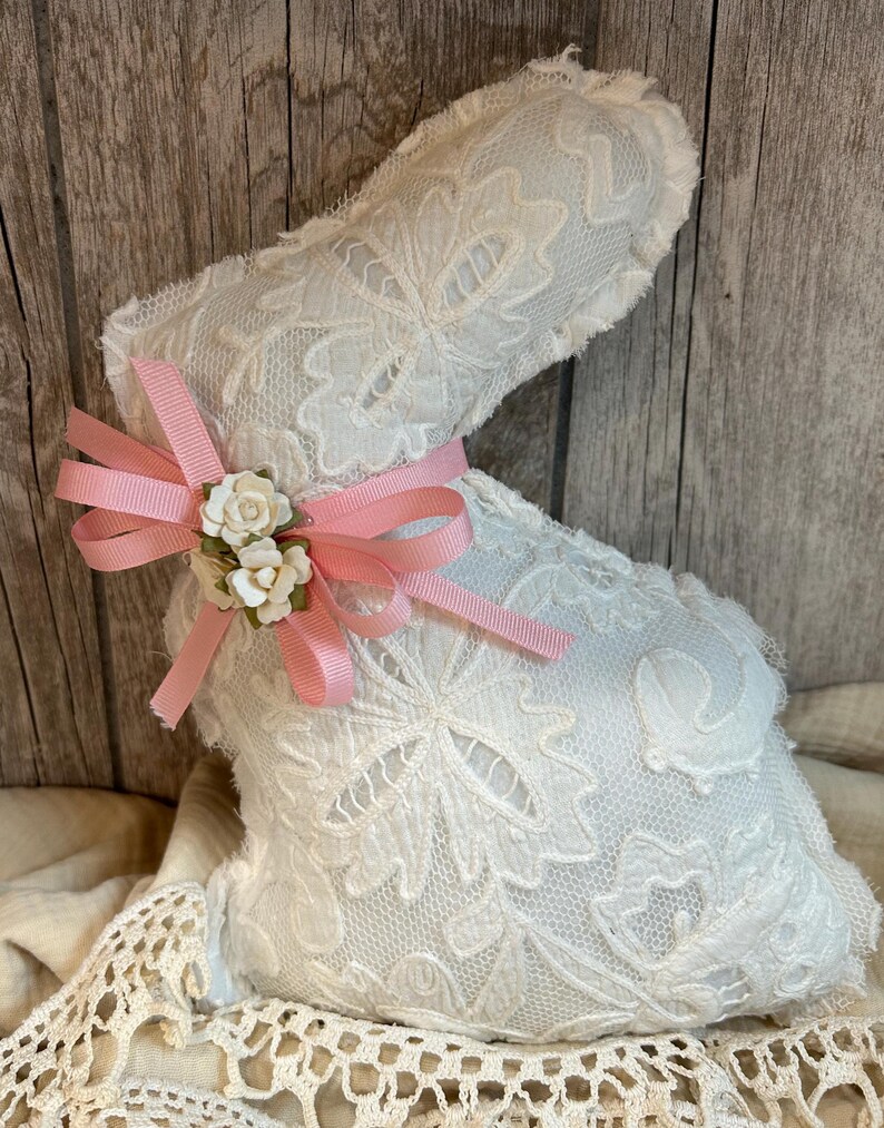 Antique Chantilly Lace Stuffed Bunny Rabbit, Farmhouse Cottage ...
