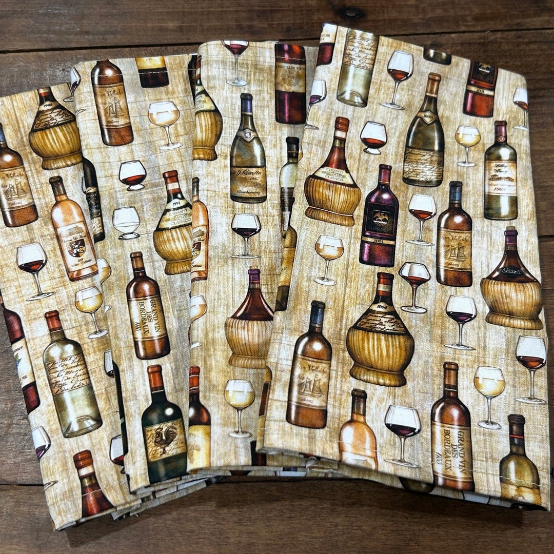 Wine Bottle Design Handmade Cloth Napkins, Wine Cheese Party Home Decor ...