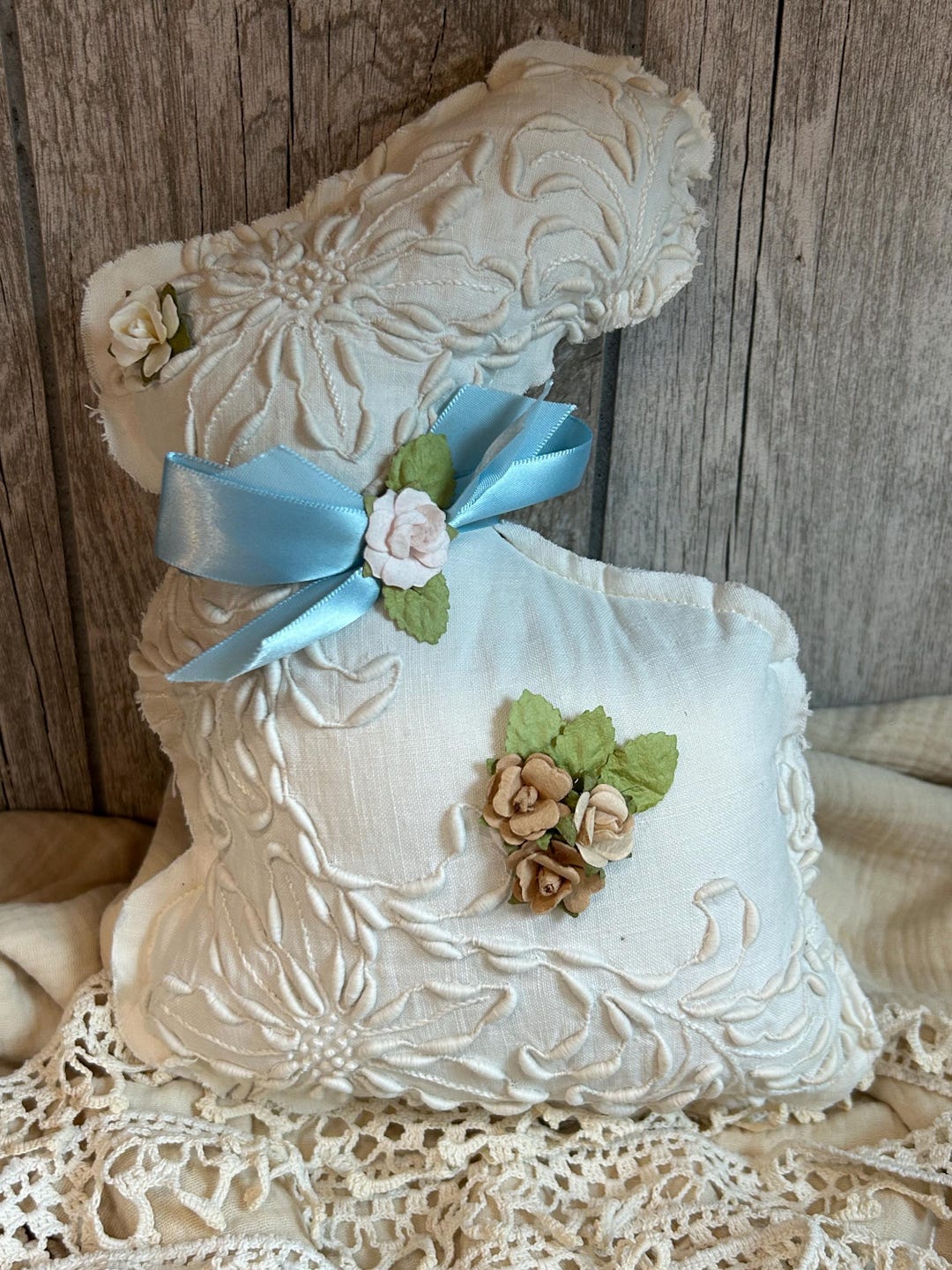 Embroidered Bunny Rabbit: Upcycled Vintage Tablecloth Stuffed Animal - Etsy