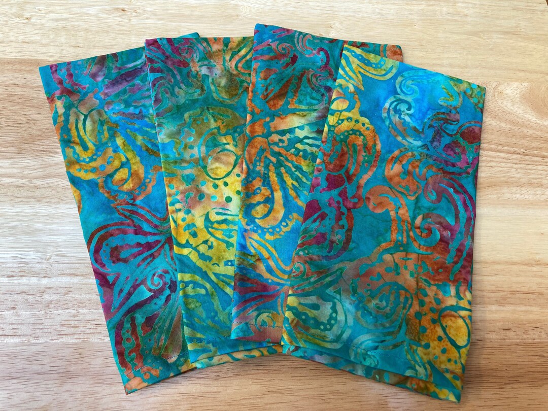 Octopus Print Cloth Napkins: Teal Turquoise Batik, Set of 4 - Etsy
