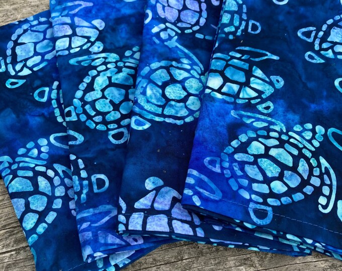 Navy Blue Sea Turtle Print Batik Cloth Dinner Napkins, Coastal Inspired ...